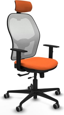 Piqueras y Crespo Ergonomischer Stuhl f&uuml;r die Arbeit zu Hause mit 1D-Armen, h&ouml;henverstellbare Lendenwirbelst&uuml;tze und h&ouml;henverstellbares Kopfteil, Wei&szlig;/Orange