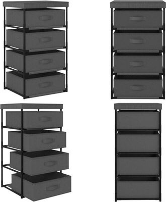 vidaXL Aufbewahrungsregal mit 4 Stoffkörben Stahl Grau - Aufbewahrungsschrank - Stauraum - Regal - Wohnzimmer Dekoration - Garderobe - Home & Living