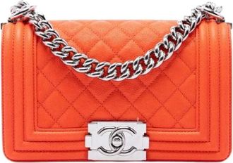 Chanel Sac bandouli&egrave;re matelass&eacute; en cuir caviar Pre-owned - Femme - Pre-owned - Orange - Taille: ONE Size