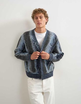 Topman gilet en maille &agrave; rayures abstraites coupe d&eacute;contract&eacute;e gris fonc&eacute;