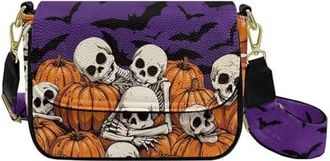 Hugs Idea Sac à main à bandoulière en cuir synthétique pour femme, cadeau dHalloween, Halloween Crâne Citrouille, Taille unique