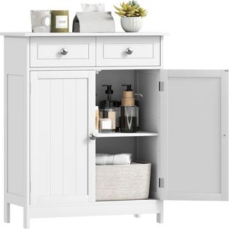 Kleankin Meuble de salle de bain - kleankin - 2 tiroirs, placard double porte et &eacute;tag&egrave;re r&eacute;glable - MDF - 60 x 30 x 75 cm - blanc