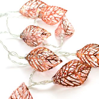 Hellum LED Lichterkette mit Metall-Blättern gold 10 LED warmweiß, 135cm Lichtlänge, Timer, Indoor, Batteriebetrieben (3AA) 522440