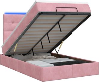 vidaXL Letto Ottomano Con Materasso E Led Rosa 120 X 200 Cm Velluto Vidaxl