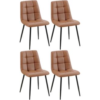 Clp Lot de 4 chaises de salle &agrave; manger Antibes similicuir Marron fonc&eacute;