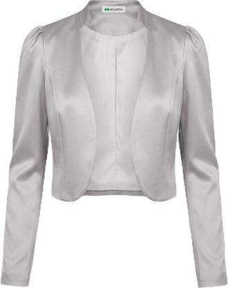 Bolerose formal Satin Langen &Auml;rmel Bolero Jacke (Silber, 5XL)