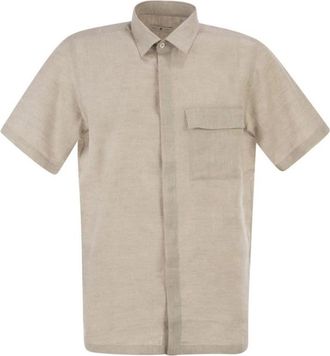 Pantaloni Torino Chemise Manches Courtes en M&eacute;lange Lin - Homme - Chemises - Beige - Taille: XL