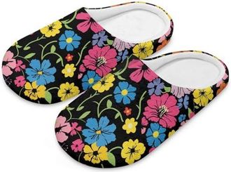 Coloranimal Pantoufles dint&eacute;rieur pelucheuses &agrave; bout ferm&eacute; pour femme - L&eacute;g&egrave;res et confortables, Hibiscus vintage, 35.5/36.5 EU