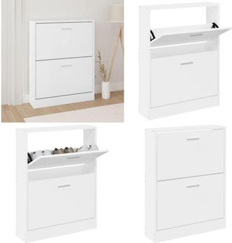 vidaXL Armoire &agrave; chaussures Blanc 59x17x81 cm Bois ding&eacute;nierie - Meuble Chaussure - Rangements Chaussures - Armoire &agrave; Chaussures - Rangement Int&eacute;rieur