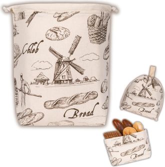 Slowroom Brotbeutel zur Brotaufbewahrung und Frischhalten 3 in 1 - Brotkorb Stoff - Brottasche aus Baumwolle - Brotkasten 32 x 35 cm, Bakery