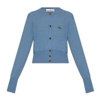 Vivienne Westwood Femme, Pulls, Bleu, Taille: 36 FR Logo Cardigan