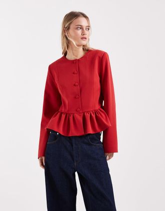 Asos Blazer boutonn&eacute; &agrave; basque - Rouge