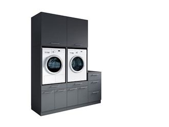 Laundreezy Waschraum Komplett-Set, Anthrazit - Modulares Schranksystem f&uuml;r Waschk&uuml;che & Hauswirtschaftsraum - 186 x 238 x 68 cm (B/H/T)