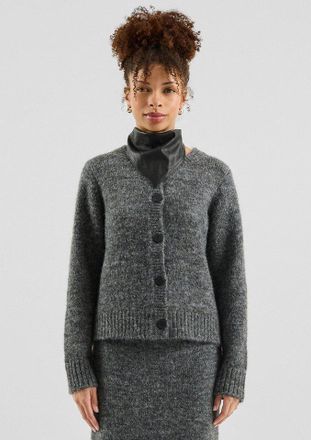 QS by s.Oliver T-Shirt Strickjacke Flauschige Strickjage mit Rundhalsausschnitt in Melangeoptik