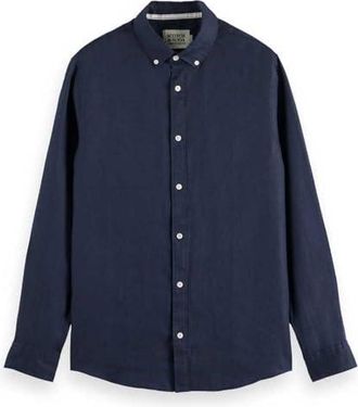 Scotch & Soda Mens Core-Linen Shirt LS Button, Night, XXL