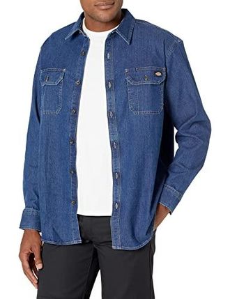 Dickies Flex Long Sleeve Shirt Chemise Bouton Bas, Denim-waschmittel, XL Homme