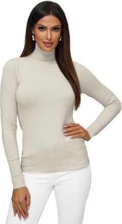 OZONEE Damen Rollkragenpullover Pullover Strickpullover Sweater Rollkragen Strickjacke Turtleneck Feinstrick Winter Vintage Casual 777/1980SW/4 Hellbeige M/L