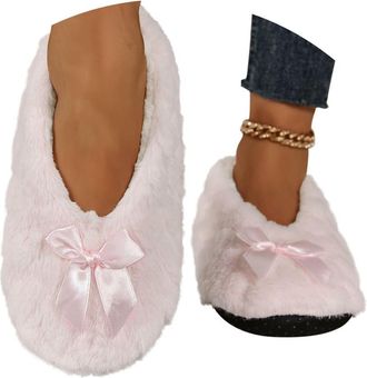 Minetom Damen Pl&uuml;sch Fliege Hausschuhe Antirutsch Baumwolle Pantoffeln Mit Polar Fleece-Futter Slip On Flache H&uuml;ttenschuhe Ballerinas A Rosa 43/44 EU