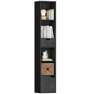 HOMCOM 6-st&ouml;ckiges B&uuml;cherregal, hohes schmales B&uuml;cherregal mit Schublade, T&uuml;r, verstellbarem Regal, modernes Regal f&uuml;r Wohnzimmer, Home Office, Schlafzimmer,