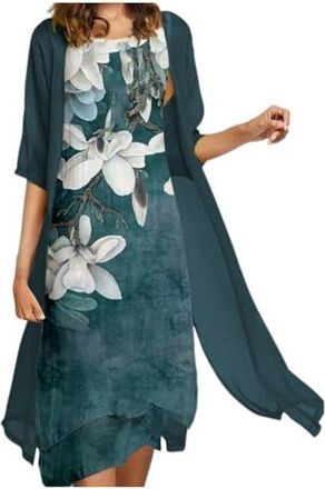 Generic 2026 Robes amincissantes pour femmes mode d&eacute;contract&eacute;e robe deux pi&egrave;ces imprim&eacute; col rond coupe ajust&eacute;e, noir fonc&eacute;, 3XL