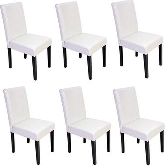 Hhg jamais utilis&eacute;] Lot de 6 chaises de s&eacute;jour Littau, simili-cuir, blanc, pieds fonc&eacute;s
