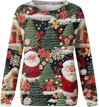 Generic Sweat à capuche extra long pour femme avec poche côtelée flocon de neige, Père Noël, arbre de Noël, poche côtelée, Sweat-shirt oversize vert noirâtre 