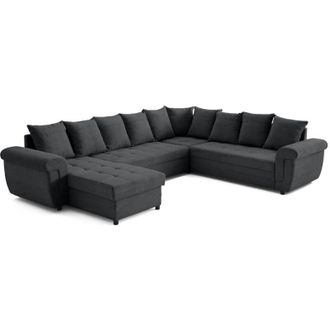 Best Mobilier Bestmobilier - Henry - canap&eacute; panoramique convertible - avec coffre - en velours c&ocirc;tel&eacute; - 7 places - gris fonc&eacute;