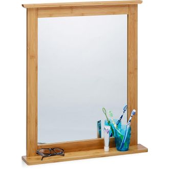 Relaxdays Relaxdays - Miroir mural avec cadre en bambou pour salle de bain salon surface rangement, nature