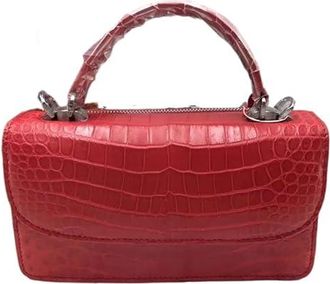 Generic Sac à main en cuir véritable crocodile véritable pour femme chic, Rouge, 22cm(Length) x 12cm(Height) x 8cm(Deep)