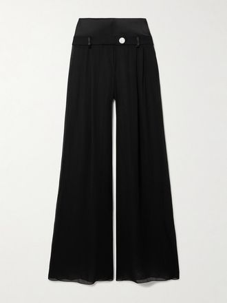 Galvan Strata Hose Mit Weitem Bein Aus Georgette Mit Einsatz Aus Satin Und Verzierung - Schwarz