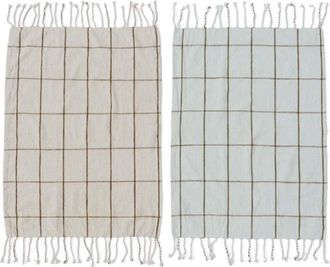 OYOY Living Design GOBI Tea Towl - 2er Set Geschirrtuch Geschirrhandtuch Sp&uuml;ltuch Mint Gr&uuml;n/Rosa - Mit Fransen Saugstark Bio Baumwolle - 70x50 cm - 10060