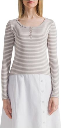 Americandreams Caroline Gestreiftes Langarmshirt - - Tops - Damen - Beige - XL