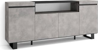 Skraut Home | Sideboard, Highboard | Kommode, Komodenschrank | 200x87x35cm | 4 T&uuml;ren | Industriedesign | Moderner Stil | Zement
