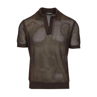Tom Ford Cotton Silk Mesh Polo - - Tops - Herren - Braun - 2XL