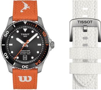 Tissot Seastar Wilson WNBA Herrenuhr Set mit wei&szlig;em Lederarmband T120.807.17.051.00