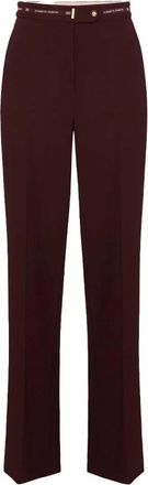 Elisabetta Franchi Femme, Pantalons, Brun, Taille: 36 FR Pa10356E2 Pantalon L&eacute;ger en Cr&ecirc;pe avec Bande Logo