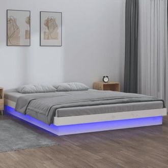 vidaXL Cadre de lit &agrave; led blanc 120x190 cm petit double bois massif