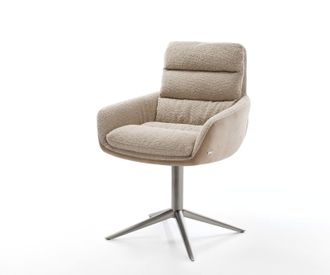 DELIFE Drehstuhl Abelia-Flex mit Armlehnen Materialmix Schlamm Fu&szlig;kreuz Graphit 360&deg; drehbar Wippfunktion, Esszimmerst&uuml;hle