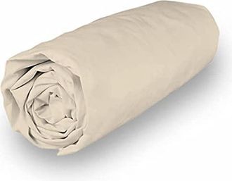 Soleil d'Ocre Percale Drap Housse, Coton, Ecru, 160x200 cm
