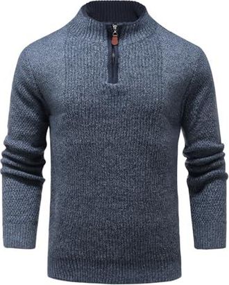 AlltheMen Pull Zippé Homme Casual Pull-Over Automne Hiver Manches Longues Chaudes Sweater Col Montant Navy XXL
