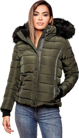 Navahoo Damen Winter Steppjacke Jacke mit abnehmbarem Fellkragen B355 [B355-Miamor-Olive-Gr.XL]