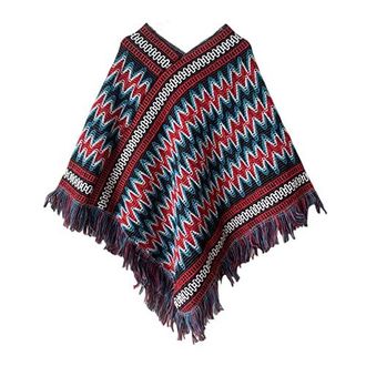 Generic Poncho de Noël tricoté châles et écharpes pour femme style ethnique rétro en tricot torsadé Ponchos de Noël Ponchos de Noël Hippie Doux Frange Crochet