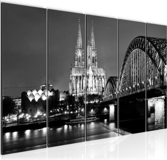 Runa Art Wandbild XXL Köln Wohnzimmer Schlafzimmer 200 x 80 cm Schwarz Weiss 5 Teilig - Made in Germany - 605055c