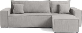 Best Mobilier Canap&eacute; dangle Convertible avec Coffre R&eacute;versible Cezanne en Velours C&ocirc;tel&eacute; - Canap&eacute; Lit - Sofa Gris Clair 4 Places - Angle Droit - ou Gauche - Salon