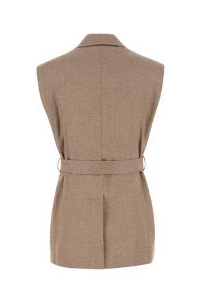 Brunello Cucinelli Womens Cappuccino Linen Blend Vest C920 Giacche E Gilet