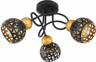 ETC Shop Deckenleuchte Metall schwarz gold Spotleuchte 3 flammig Deckenlampe Spots beweglich, Orientalisch Metall, 3x E14 Fassungen, DxH 39x20 cm
