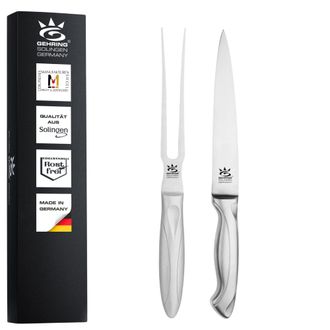 Gehring Solingen Tranchierset Serie Ergo Grip I Messerset mit Fleischgabel und Schinkenmesser I rostfreier Edelstahl I Tranchierbesteck 15 cm I Made in German