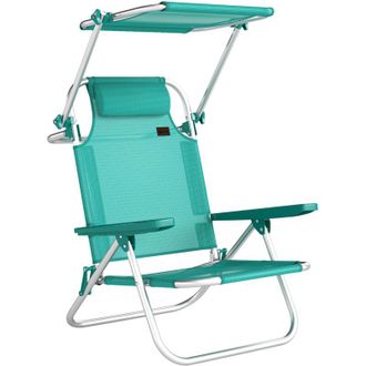 OUTSUNNY Chaise de plage - Outsunny - pliable 6 positions - auvent ajustable et repose-t&ecirc;te - 62x68x79cm - m&eacute;tal et tissu maille - turquoise