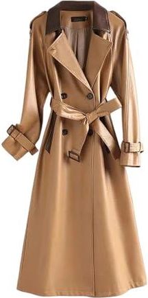 Generic Trench-coat en similicuir pour femme - Double boutonnage - Veste longue avec ceinture - Taille haute - Automne et hiver, 2, XL