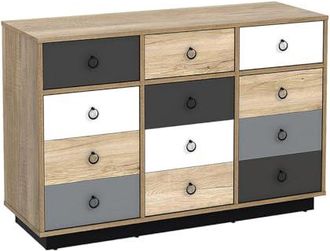 Vente-Unique Commode Krypton - 3 tiroirs et 3 Portes - Coloris : chêne, Blanc et Gris